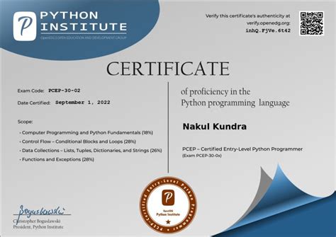 Nakul Kundra On Linkedin Passed Pcep Level 1 Python Certified