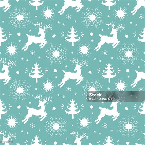 메리 크리스마스 배경입니다 휴일 벡터 완벽 한 패턴입니다 크리스마스 순 록 크리스마스 트리 눈송이 별 실루엣 겨울 휴일입니다 새