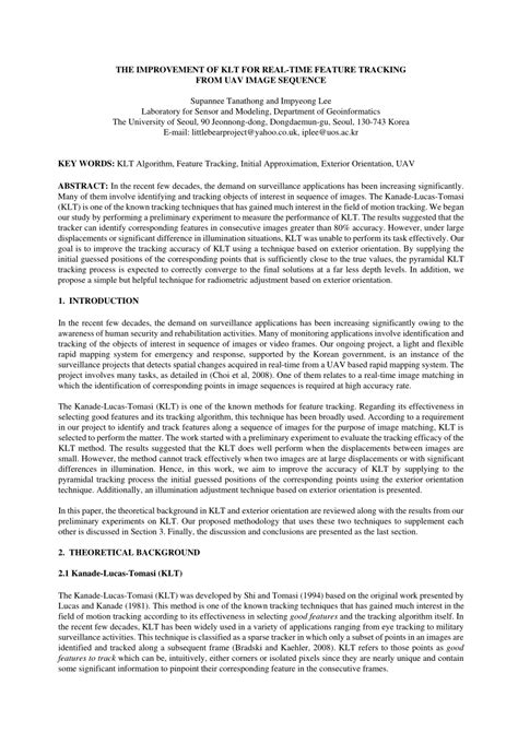 Pdf The Improvement Of Klt For Real Time Feature Tracking From Uav Image Sequence