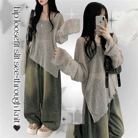 유니크힙왕시원~ 살탐방지 시스루 린넨 오버핏 오프숄더 사선 언발 트임 슬릿니트 비치웨어 바캉스룩 빅사이즈 에이블리