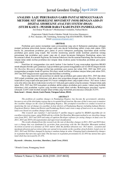 Pdf Analisis Laju Perubahan Garis Pantai Menggunakan Metode Net Shoreline Movement Nsm