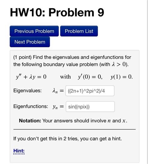 Solved Hw10 Problem 9 Previous Problem Problem List Next