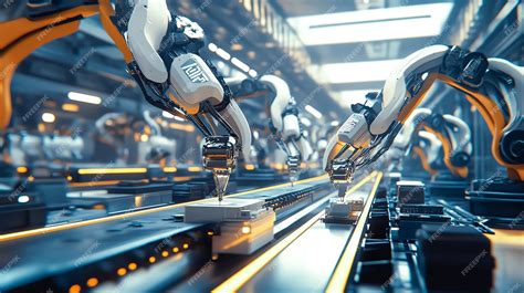 Robotic Arms On An Assembly Line In A Futuristic Factory Setting