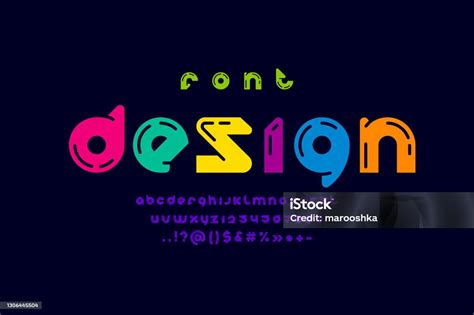 블루 모던 알파벳 원래 둥근 글꼴 A에서 Z까지의 트렌디 한 문자 및 0에서 9까지의 숫자 벡터 일러스트 10eps Brand Name Video Game에 대한 스톡 벡터