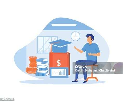 금융 교육 개념 교육과 지식에 돈을 투자하는 학생 플랫 벡터 현대 일러스트 레이 션 교육 강좌에 대한 스톡 벡터 아트 및 기타