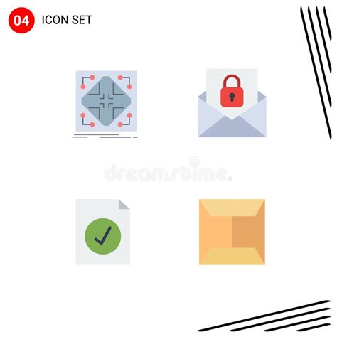 Modern Set Of 4 Flat Icons And Symbols Such As Data Complete Matrix Email Selected Stock