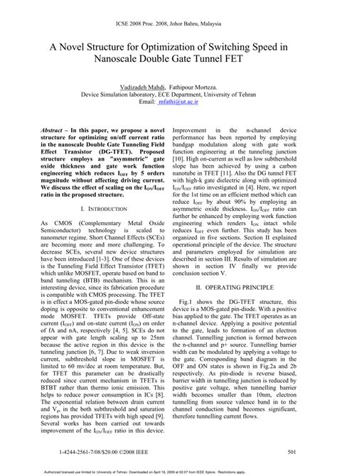 Pdf A Novel Structure For Optimization Of Switching Speed In Nanoscale Double Gate Tunnel Fet