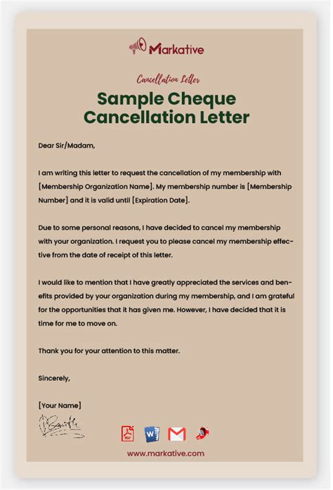 Best Cheque Cancellation Letter 5 Templates Markative
