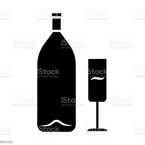 와인 문말 아이콘입니다 알코올 바 병과 와인 잔 알코올 음료 샴페인 유리 레스토랑 서비스 플루트 와인 용 유리 제품 실루엣 기호입니다 음수 공간입니다 벡터 절연 그림 개념에