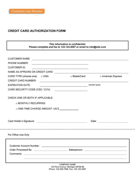 Editable Credit Card On File Authorization Form Template Pdf Example