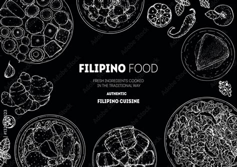 Filipino Food Top View Vector Illustration Food Menu Design Template