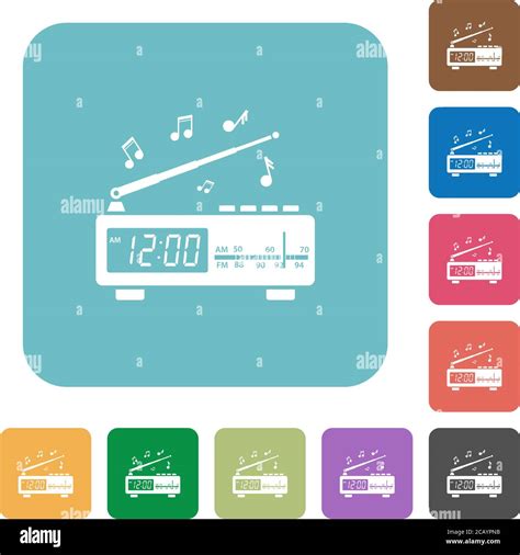 Vintage Radio Clock With Music White Flat Icons On Color Rounded Square Backgrounds Stock Vector