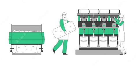 제복을 입은 남자와 여자 공장 노동자 캐릭터 프리미엄 벡터