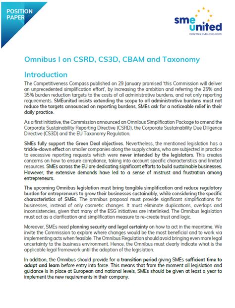 Omnibus I On Csrd Cs3d Cbam And Taxonomy Smeunited