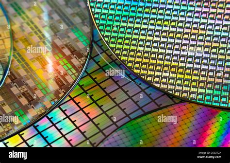 Silicon Wafers With Microchips Used In Electronics For The Fabrication Of Integrated Circuits