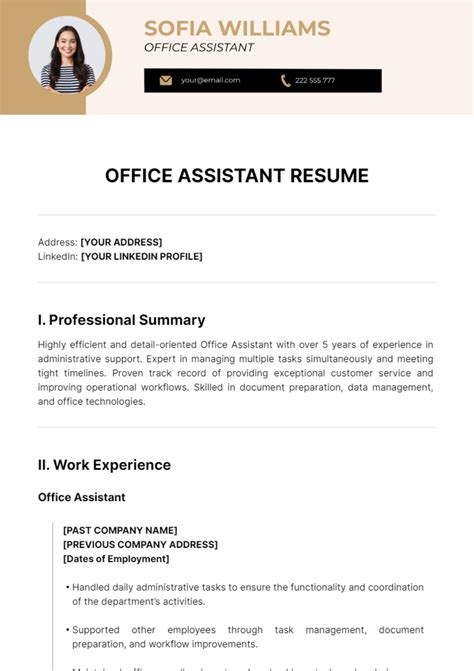 Free Office Assistant Resume Template To Edit Online