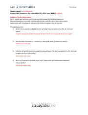 Lab 2 Kinematics Free Fall Experiment Analysis Lab 2 Kinematics PHY250L Babe Name Emily