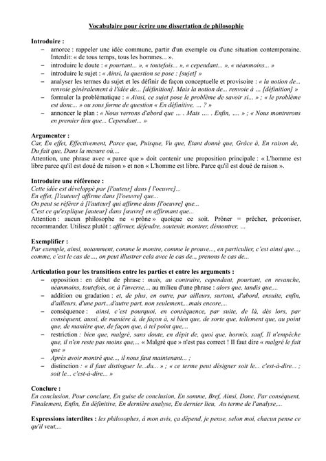 Vocabulaire Pour écrire Une Dissertation De