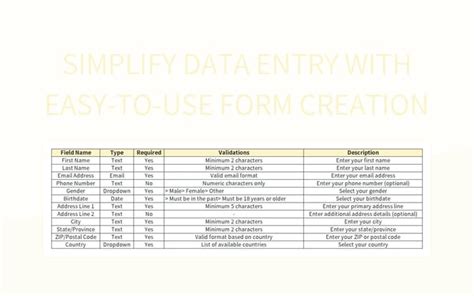 Free Data Entry Form Templates For Google Sheets And Microsoft Excel Slidesdocs
