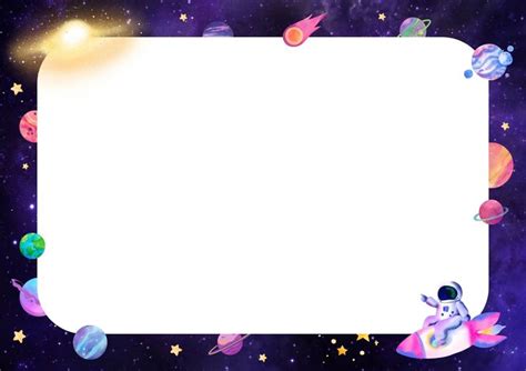 สีม่วง น่ารัก สนุกสนาน ภาพประกอบ อวกาศ ดวงดาว กรอบใบงาน ขอบกระดาษ เอกสารขนาด A4 แนวนอน