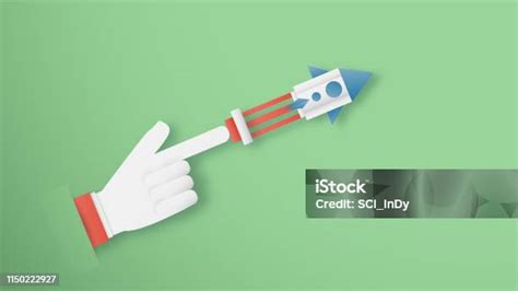 종이 절단 공예 및 종이 접기 스타일에서 시작 개념 벡터 일러스트 레이 션 로켓은 파란 하늘을 날고 있다 웹 배너 포스터 표지 광고에 대 한 템플릿 디자인입니다 그것은 아이
