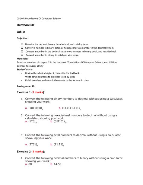 Lab 01 1 Loan Csi104 Foundations Of Computer Science Duration 60 Lab 1 Objective