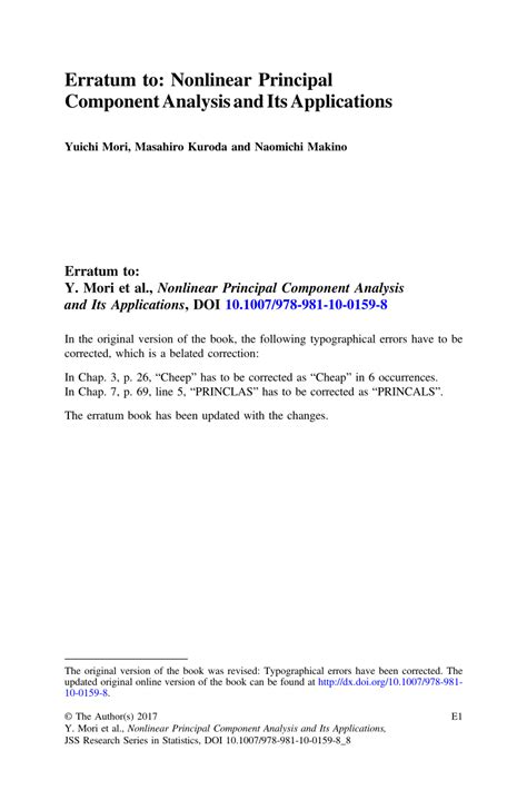 Pdf Erratum To Nonlinear Principal Component Analysis And Its Applications