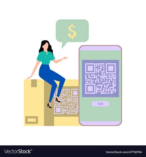 Girl Scanning Parcel Barcode By Phone Royalty Free Vector