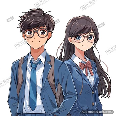 ai创作图青春年少校园漫画人物 学生动漫 青春题材人物插图 青春男生女生 动漫情侣 插画学生 青春类人物素材 中学生情侣 女生男生人物 中学生