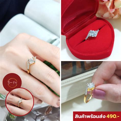แหวนเพชร Cz ชุบทองแท้ ฝังเพชรสวิส คัดเกรด แหวนมูน เพชรวิบวับ ไม่ลอก ไม่ดำ Shopee Thailand