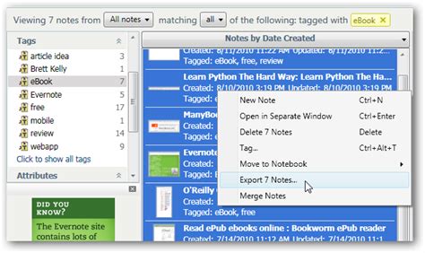 export your evernote notes in html or mht format