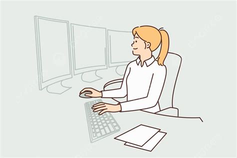 A Female Security Expert Monitors Multiple Displays While Seated In A Surveillance Center Vector