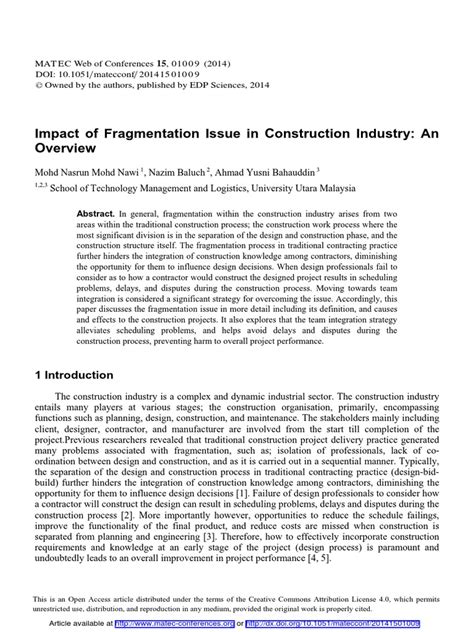 Impact Of Fragmentation Issue In Construction Industry An Pdf Design Scientific Method