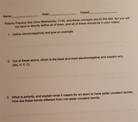 Solved Polarity Practice Test Due Wednesday 11 30 And