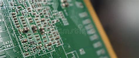 Semiconductor Cpu Chip Located On The Green Motherboard Of The Computer Stock Image Image Of