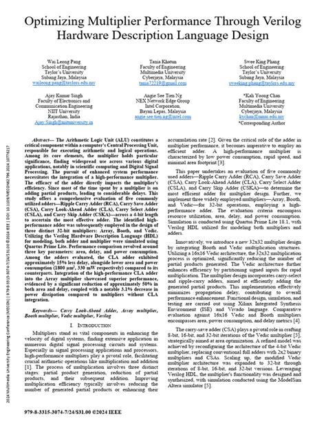 Optimizing Multiplier Performance Through Verilog Hardware Description Language Design Pdf