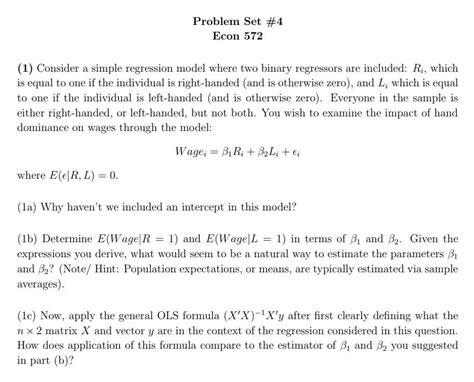 Solved Econ 572 1 Consider A Simple Regression Model Where
