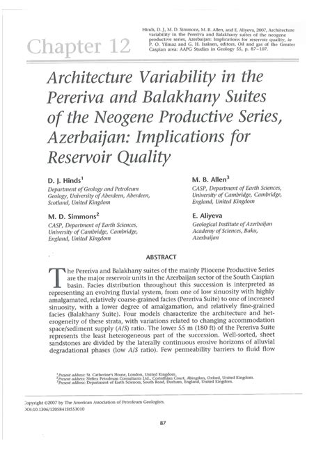 Pdf Architecture Variability In The Pereriva And Balakhany Suites Of