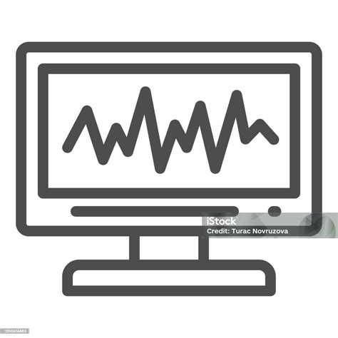 모니터 라인 아이콘의 사운드 레벨 사운드 디자인 컨셉 흰색 배경의 화면 벡터 사인의 음파 곡선 모바일 컨셉 및 웹 디자인을 위한 윤곽 스타일 아이콘 벡터 그래픽 10에 대한