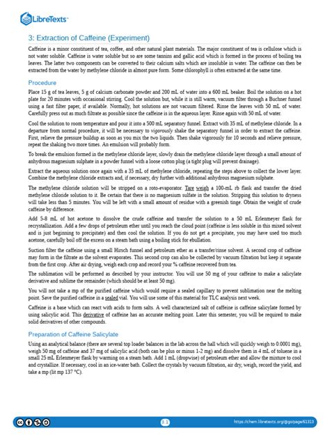 3 Extraction Of Caffeine Experiment Pdf Solubility Filtration