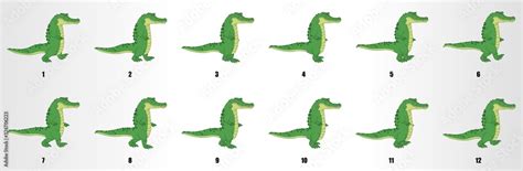 Cartoon Crocodile Walk Cycle Animation Frames Loop Animation Sequence