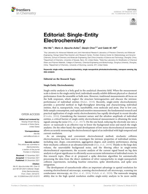 Pdf Editorial Single Entity Electrochemistry