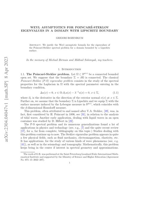 Pdf Weyl Asymptotics For Poincar E Steklov Eigenvalues In A Domain With Lipschitz Boundary
