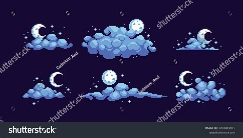 Night Sky Fluffy Clouds Pixel Art Stock Vector Royalty Free