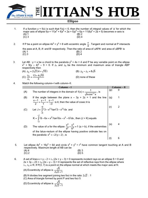 Ellipse Questions Pdf Ellipse Circle