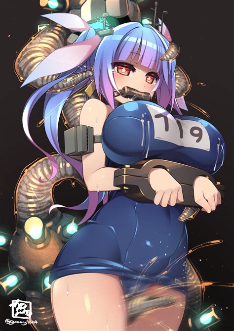 Rule 34 1girls Between Legs Bit Gag Blue Hair Blush Breast Rest