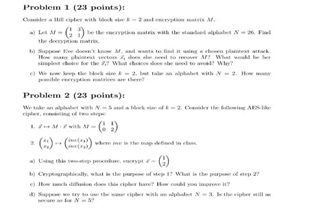 Problem 1 23 Points Consider A Hill Cipher With