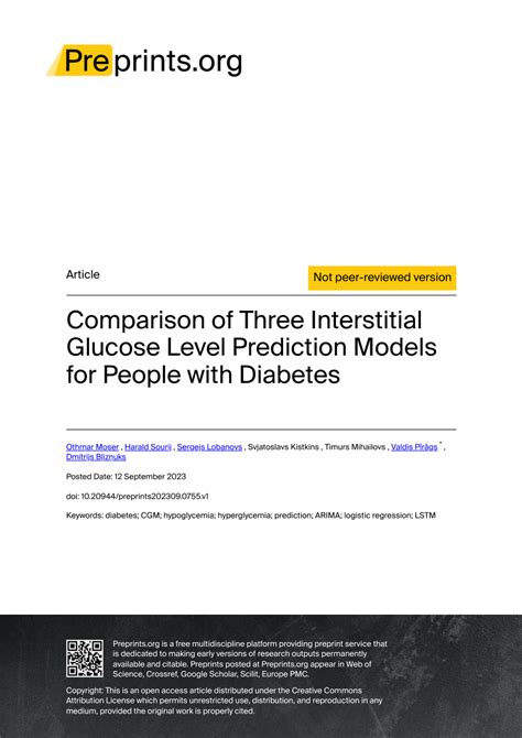 Pdf Comparison Of Three Interstitial Glucose Level Prediction Models For People With Diabetes