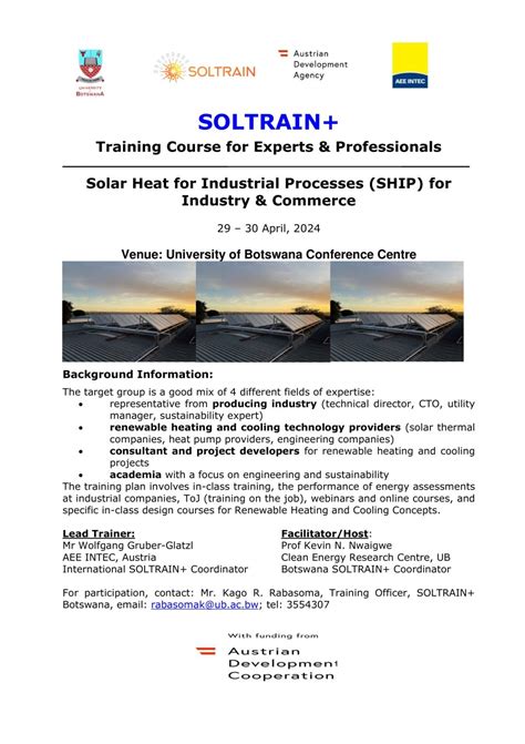 Workshop On Solar Heat For Industrial Processes Soltrain Clean Energy