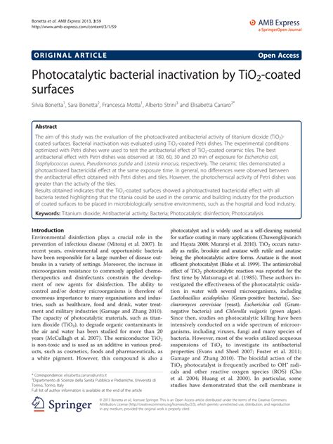 Pdf Photocatalytic Bacterial Inactivation By Tio
